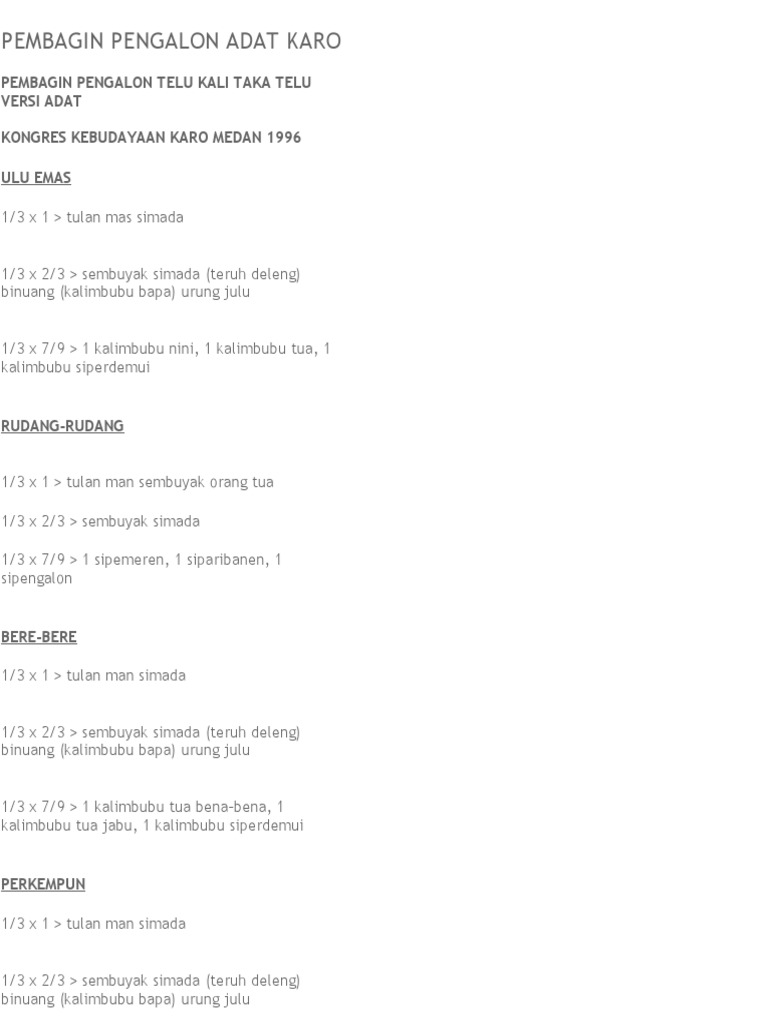 Pengalon Adat Karo | PDF