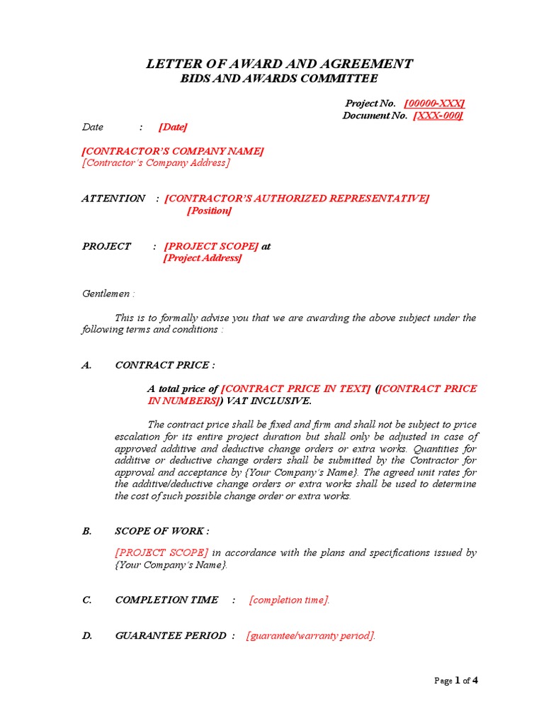 Letter of Award - Agreement | Download Free PDF | Guarantee | Insurance