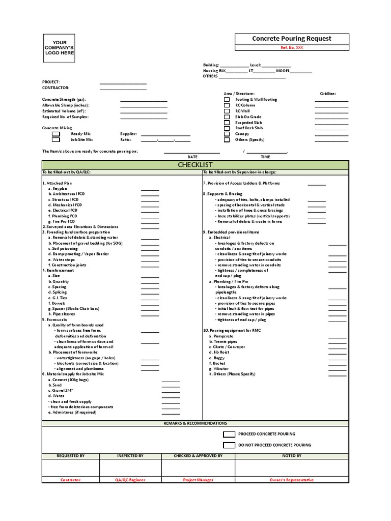 Concrete Pouring Request | PDF | Concrete | Pipe (Fluid Conveyance)