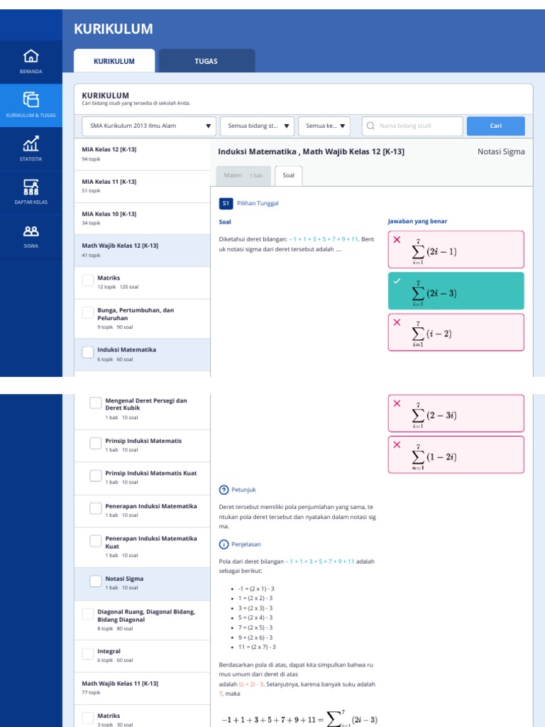 Kurikulum & Tugas - Quipper School LINK Notasi Sigma | PDF