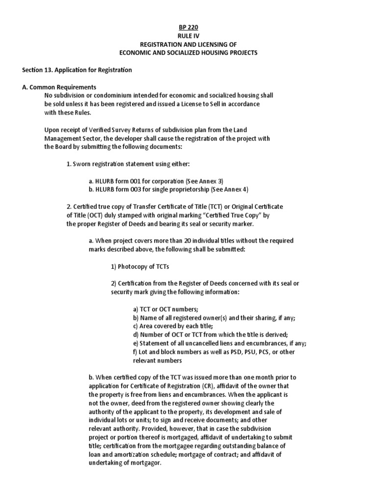 BP 220 - Registration & License To Sell | PDF | Mortgage Law | Law And ...