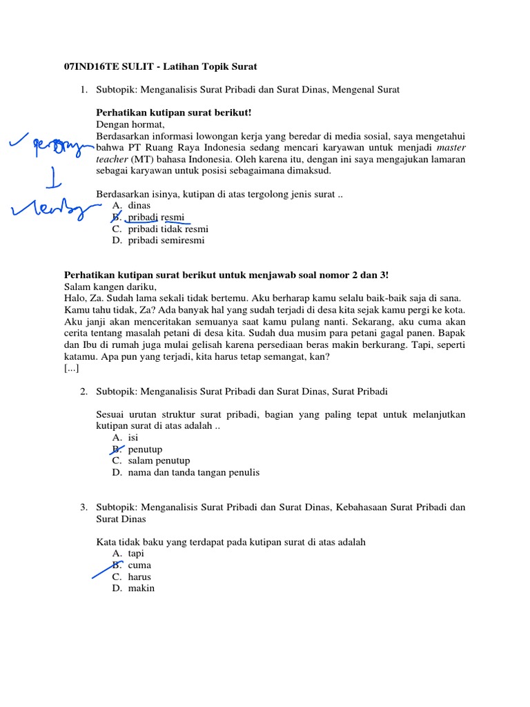 SULIT - Latihan Topik Surat | PDF