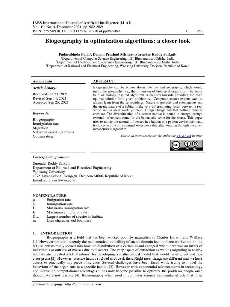 Biogeography in Optimization Algorithms: A Closer Look | PDF | Science