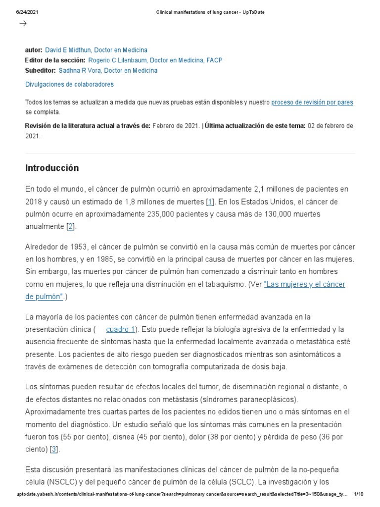 Clinical Manifestations of Lung Cancer - UpToDate | PDF | Cáncer ...