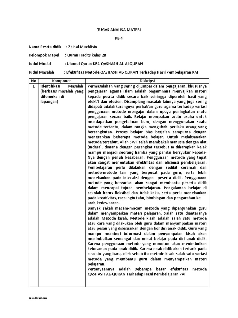 TUGAS ANALISA MATERI - MODUL Konsep Dasar Ulumul Quran - Zainal | PDF TUGAS ANALISA MATERI - MODUL Konsep Dasar Ulumul Quran - Zainal | PDF
