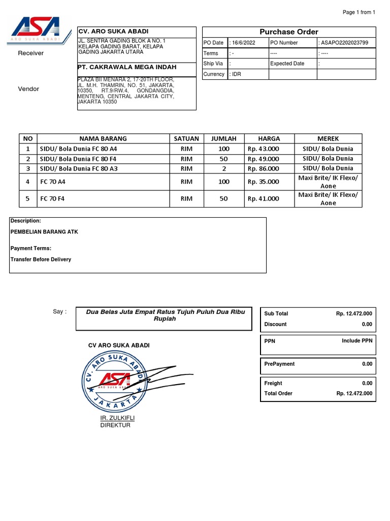 Pembelian ATK: Rincian dan Harga | PDF