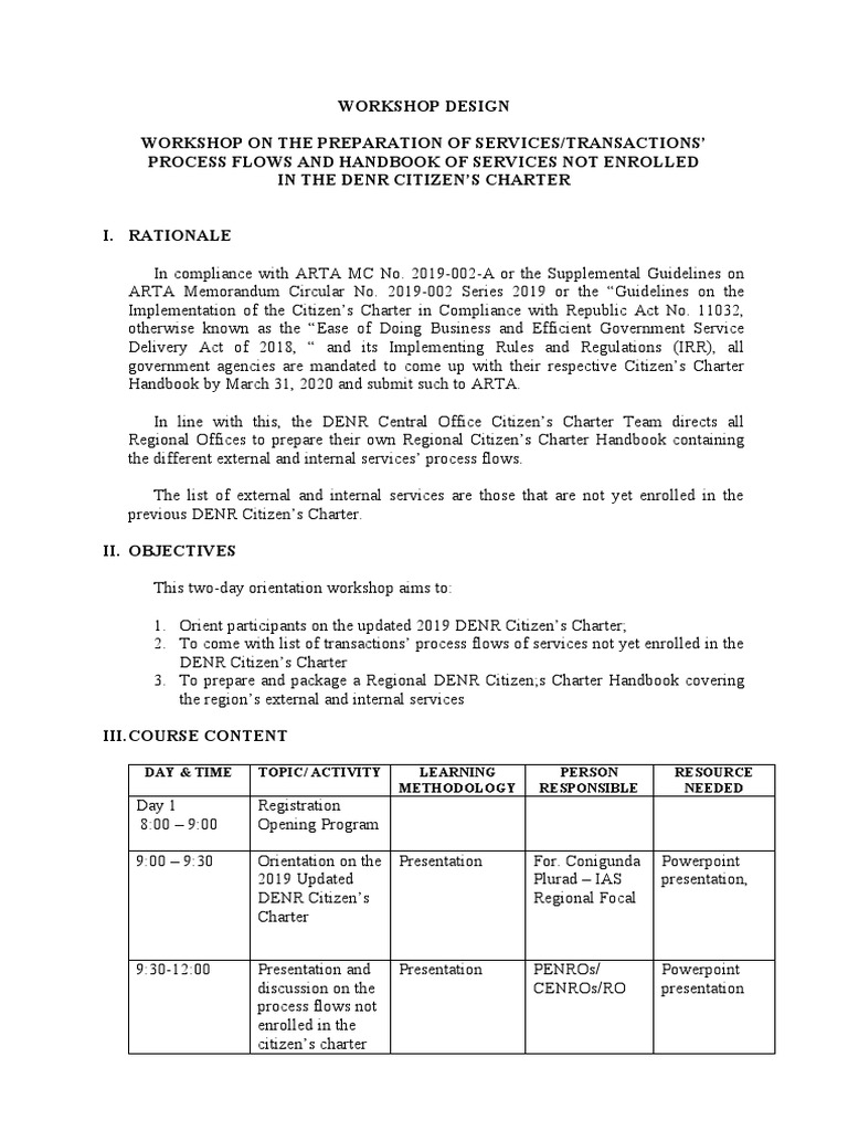 Training-Design-Preparation of Citizen's Charter Process Flows and ...