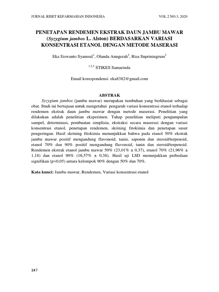 Penetapan Rendemen Ekstrak Daun Jambu Ma 562d8f3d | PDF