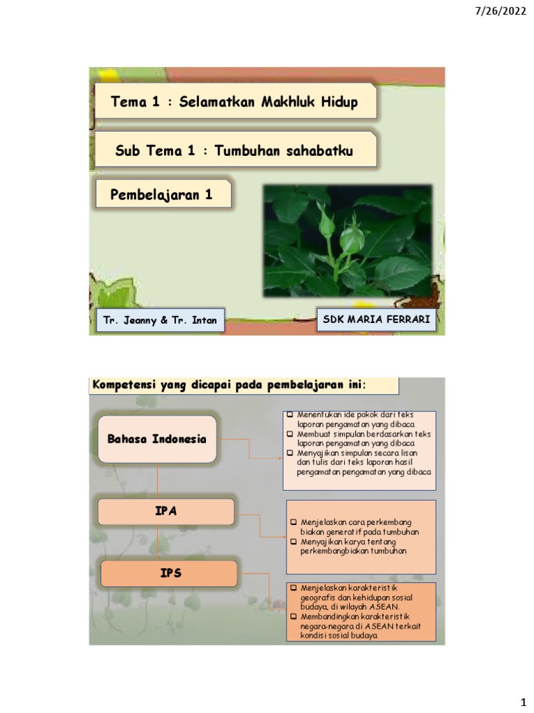 Tema 1 Sub Tema 1 Pemb. 1 | PDF