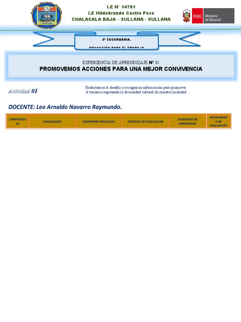 ACT.01 - EXP 05 - EPT 5to | PDF | Evaluación | Turismo