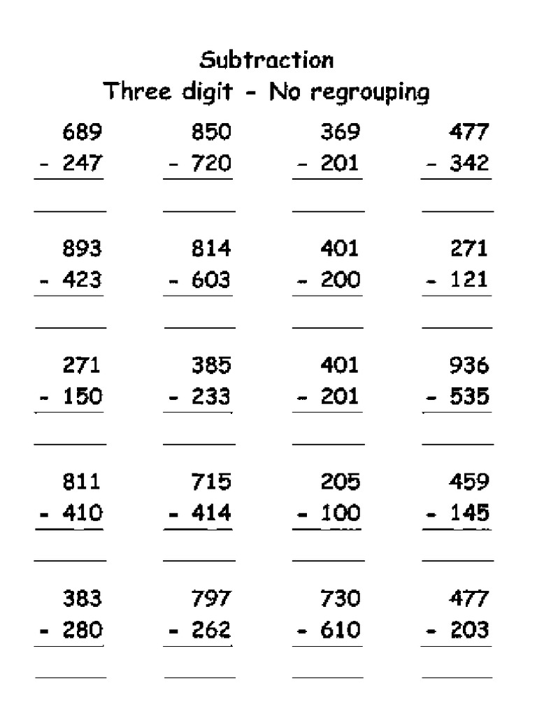 Subtraction Without Regrouping | PDF