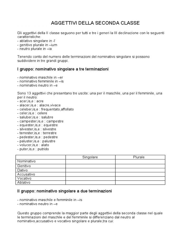 Aggettivi Della Seconda Classe Latino | PDF