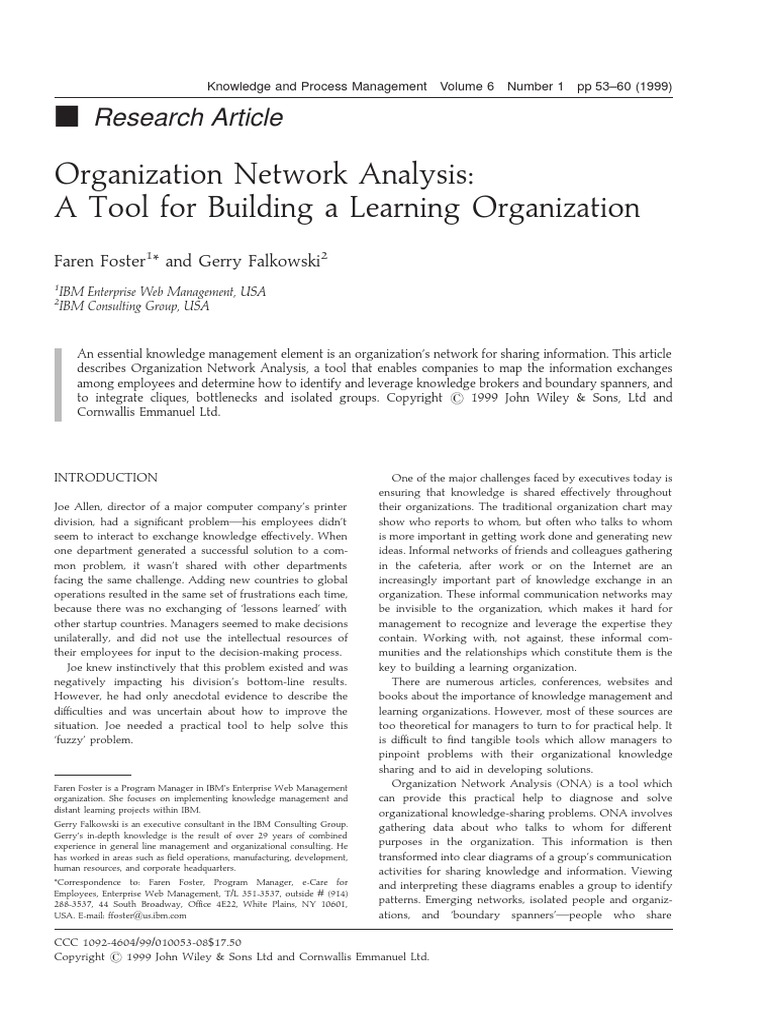 Organization Network Analysis | PDF | Information | Consultant
