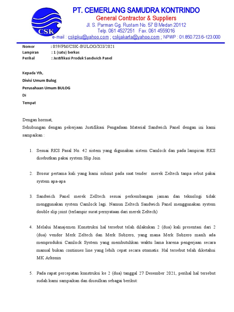 059 Surat Pernyataan Produk Sandwich Panel - 1 | PDF