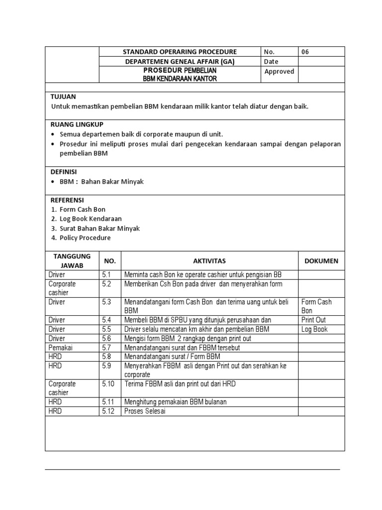 06 Prosedur Pembelian BBM Kendaraan Kantor | PDF