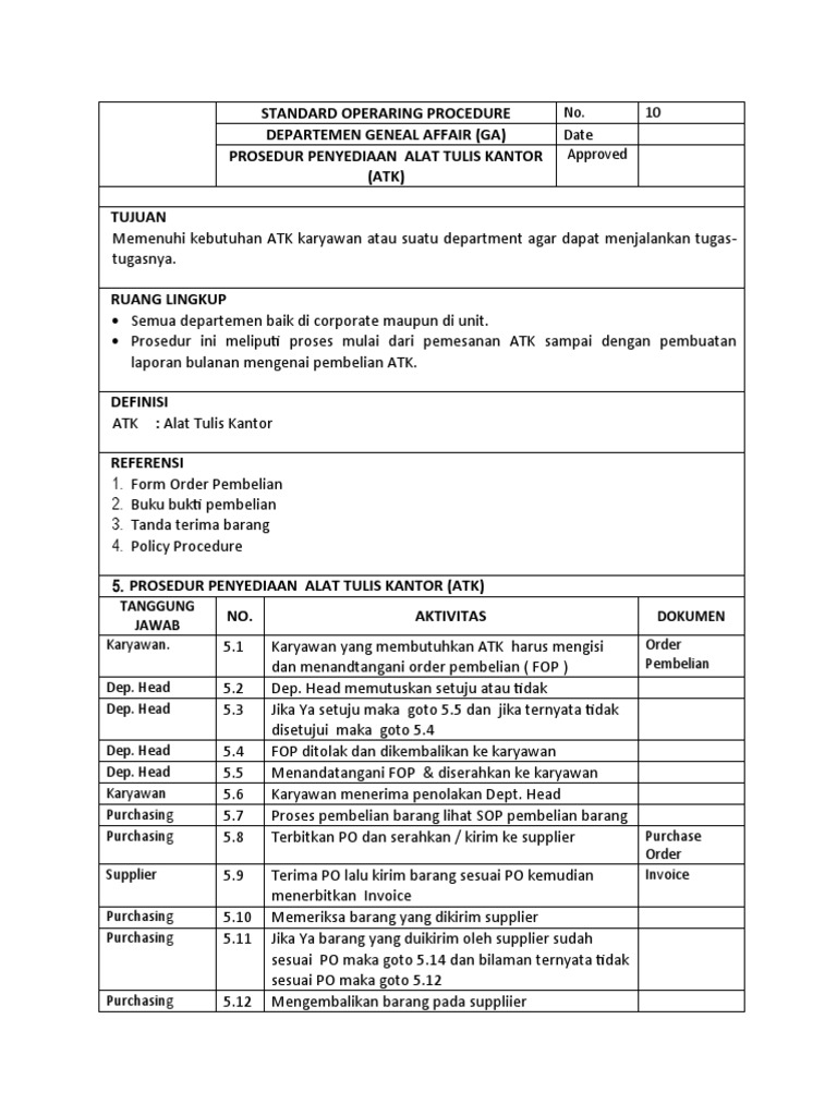 Prosedur Pengadaan Alat Tulis Kantor | PDF