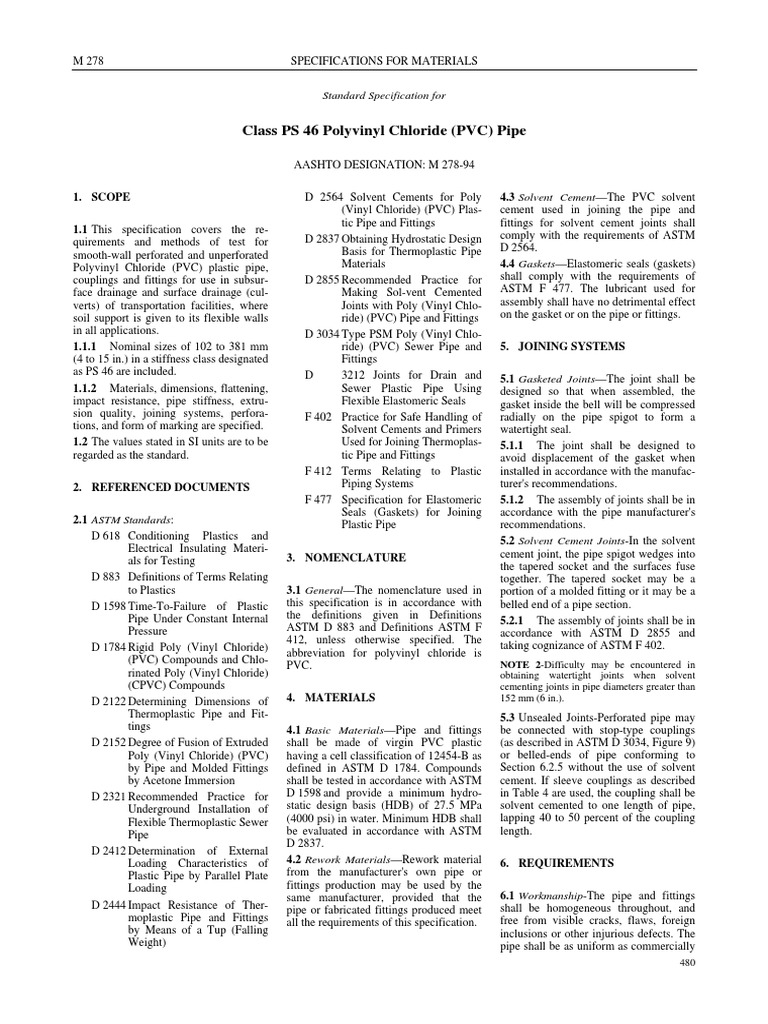 Class PS 46 Polyvinyl Chloride (PVC) Pipe: Standard Specification For | PDF | Pipe (Fluid ...
