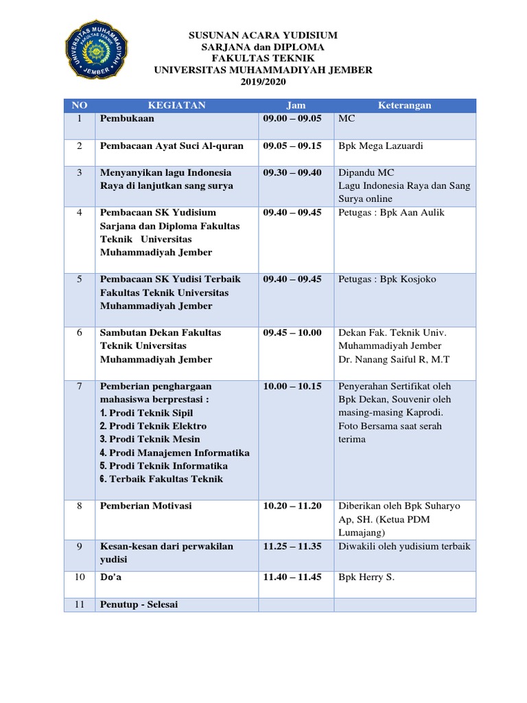Susunan Acara Yudisium | PDF