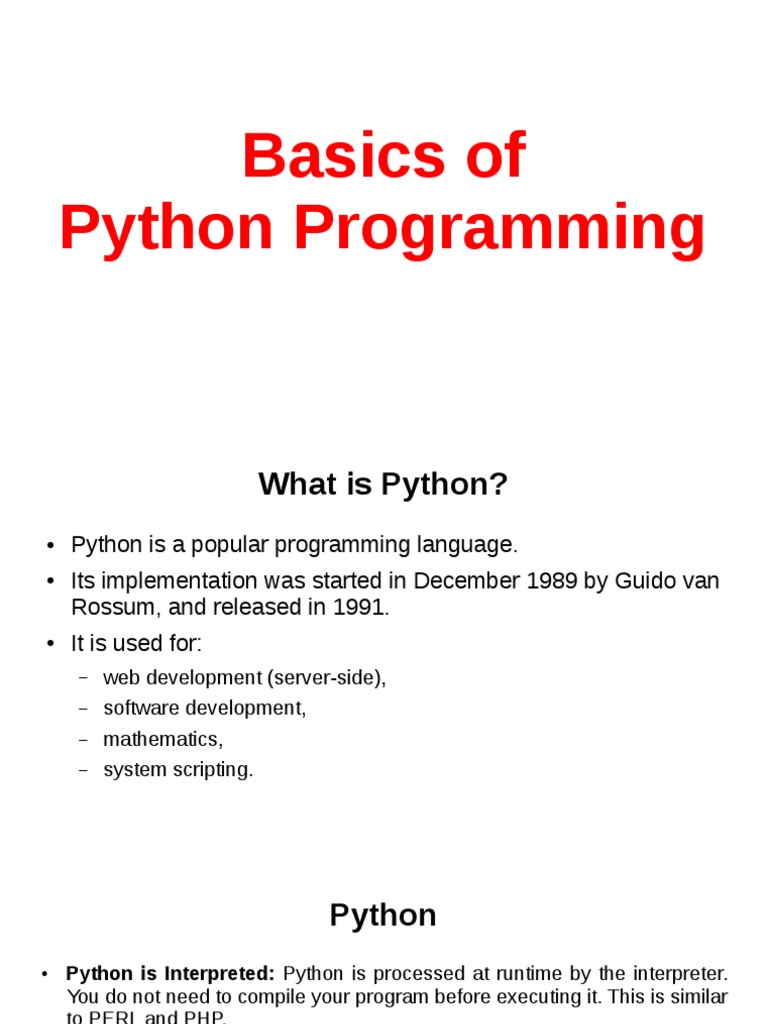 Basics Of Python Programming Pdf Parameter Computer Programming 5446