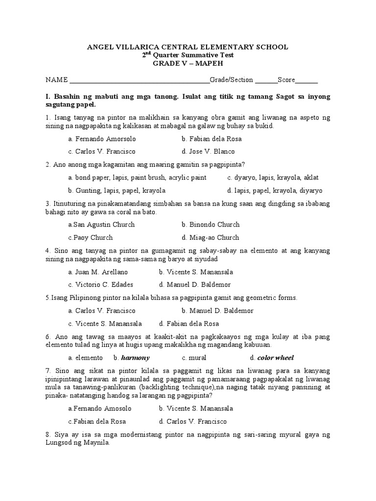 2nd Quarter Summative Test Grade 5 | PDF