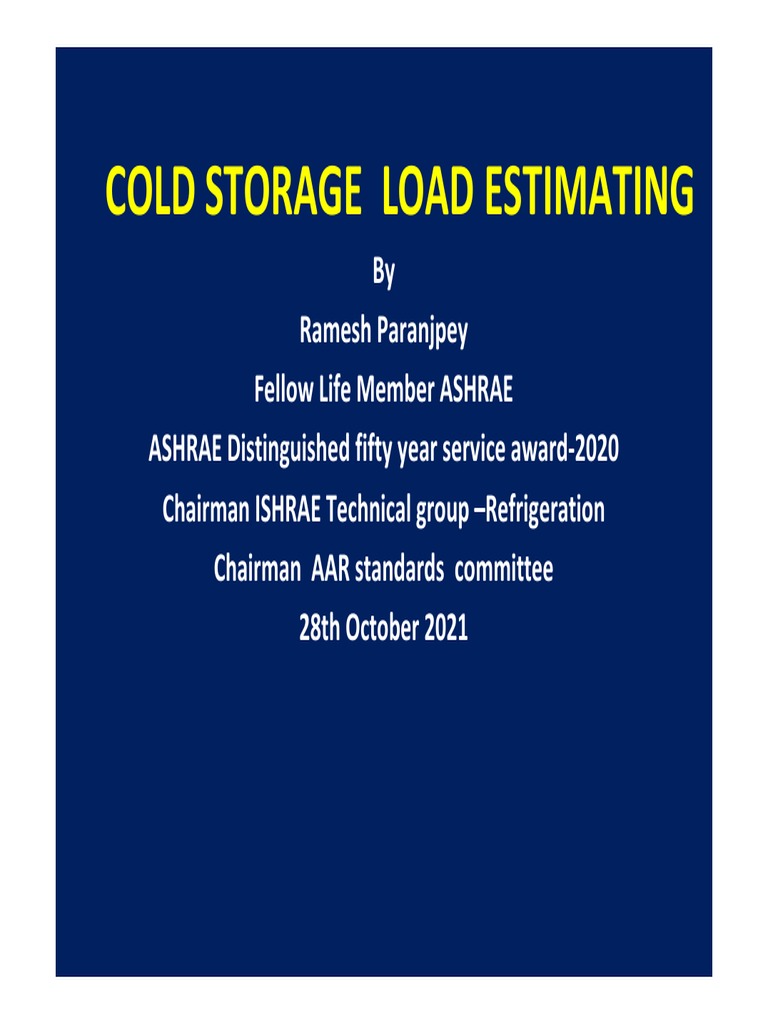 Cold Storage Load Estimating ISHRAE28102021x | PDF | Refrigeration ...