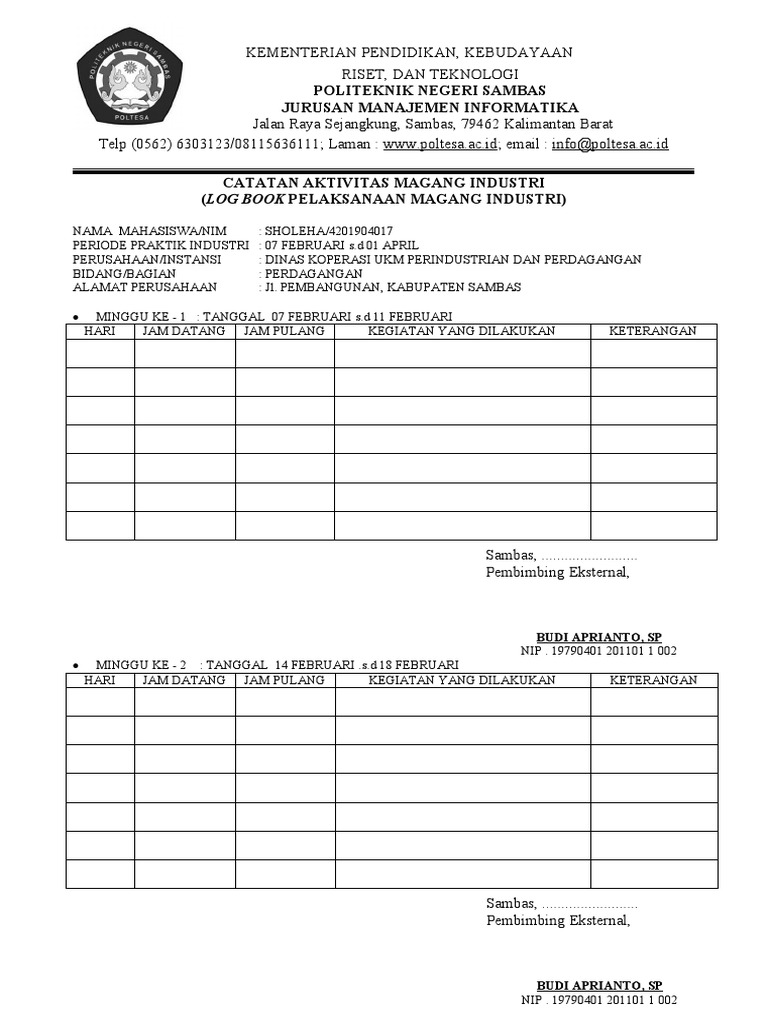 Magang TMM-Logbook | PDF