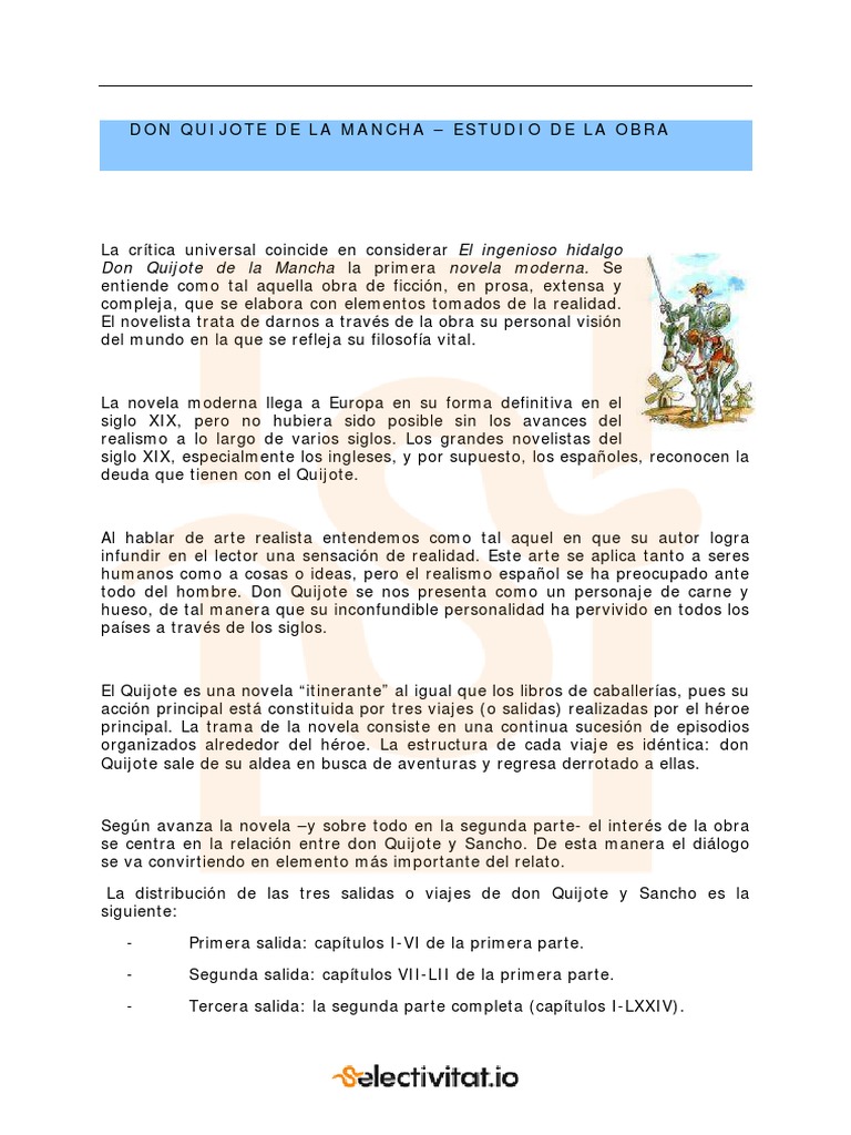 Don Quijote de La Mancha - Estudio de La Obra | PDF | Don Quijote | Novelas