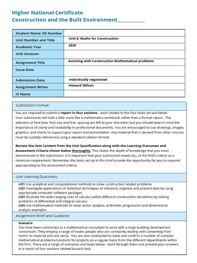 268 7 TG59DAR71MAT 12020 Assignment Brief HNC CBE Unit 8 Additional ...