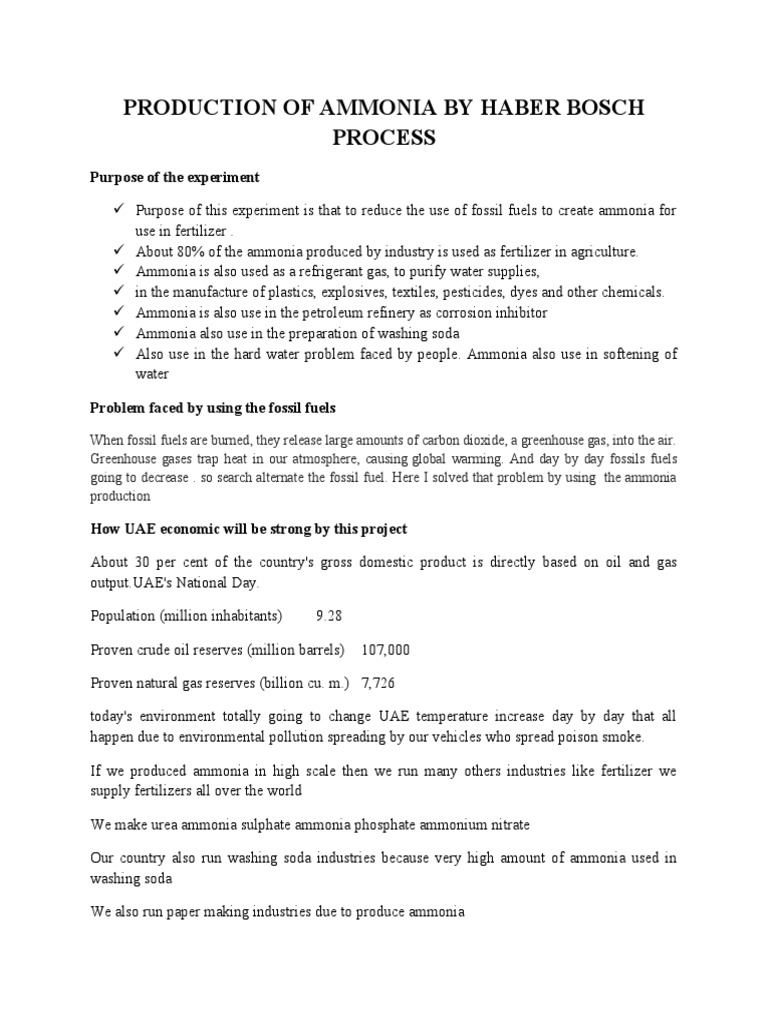 Production of Ammonia by Haber Bosch Process | PDF | Ammonia | Chemical ...