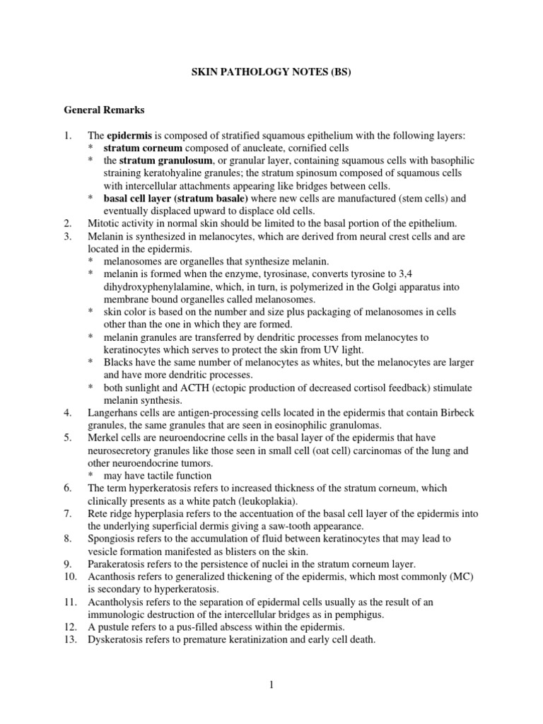 Skin Pathology Notes | PDF | Epidermis | Melanoma