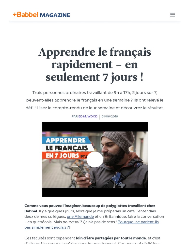 Apprendre Le Français Rapidement - en Seulement 7 Jours ! | PDF ...
