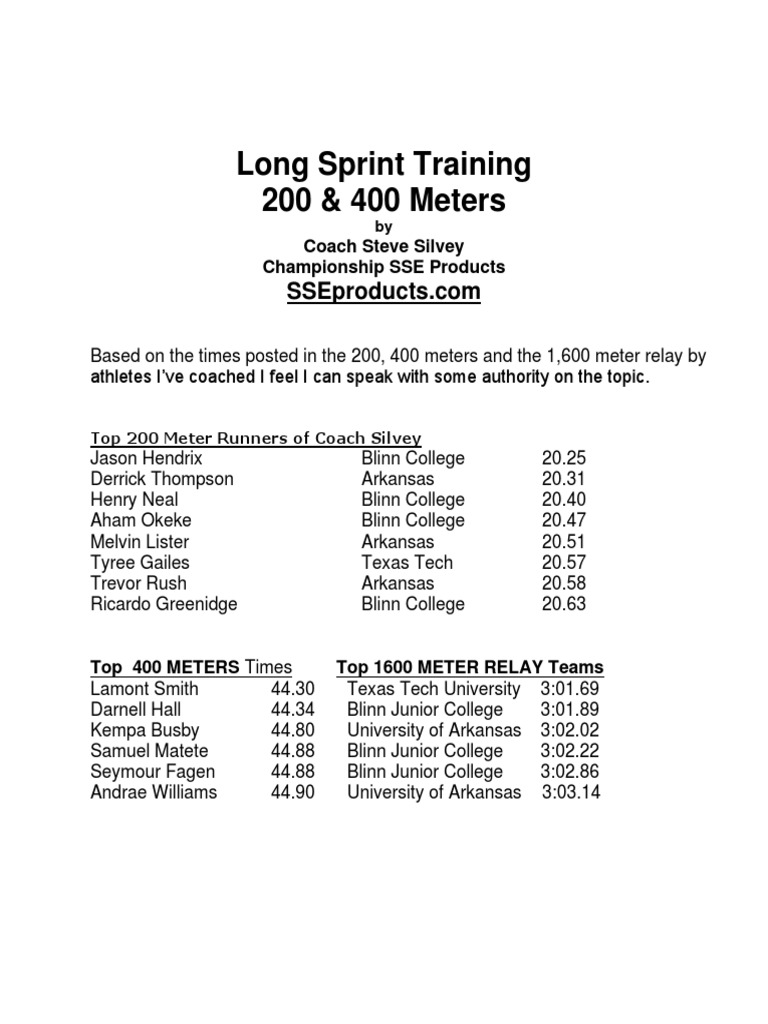 Coach Silvey's Guide to 200 & 400 Meter Training | PDF | Running | Foot