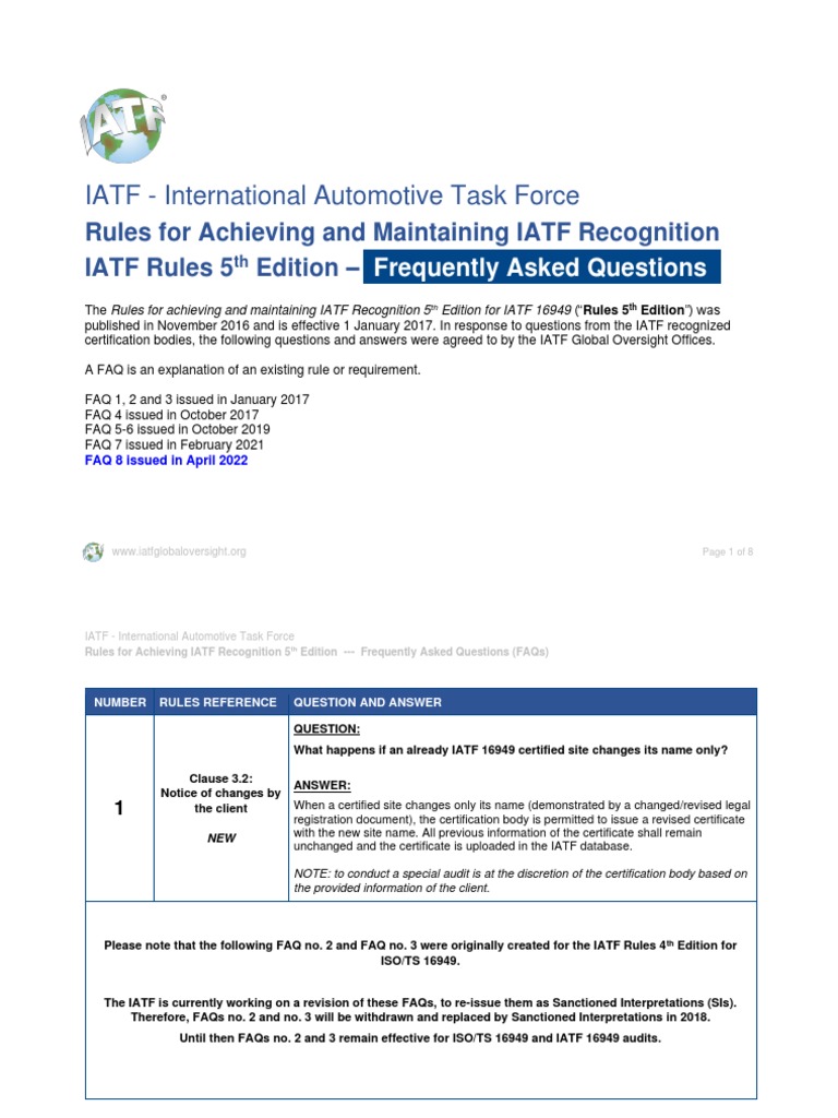 IATF 16949 Recognition FAQs Guide | PDF | Audit | Business