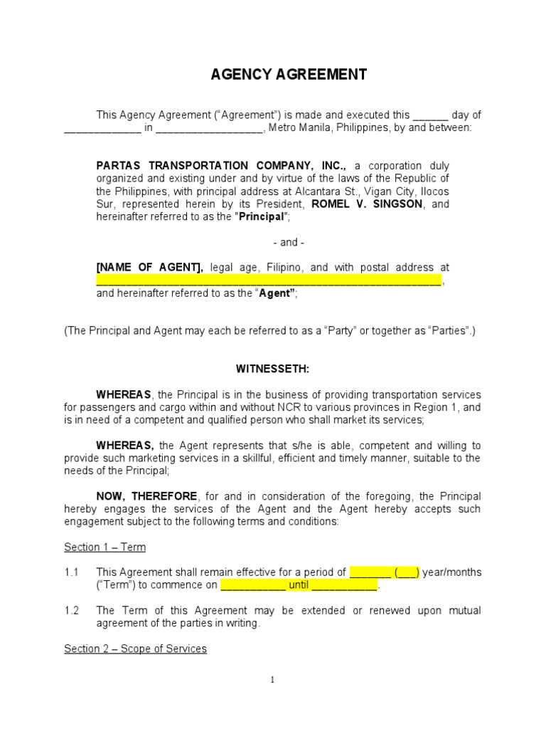 Sample - Agency Agreement | PDF | Law Of Agency | Civil Law (Legal System)