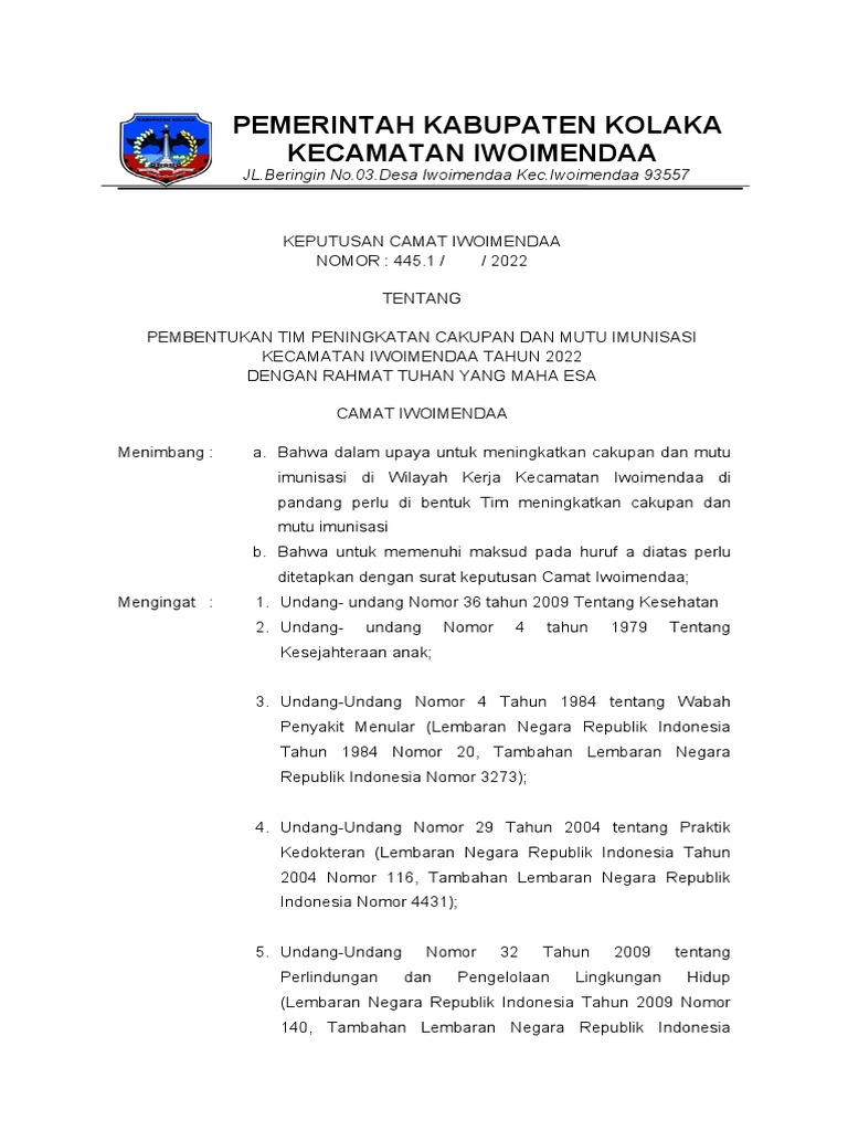 SK Tim Peningkatan Cakupan Dan Mutu Imunisasi Kecamatan-2 | PDF