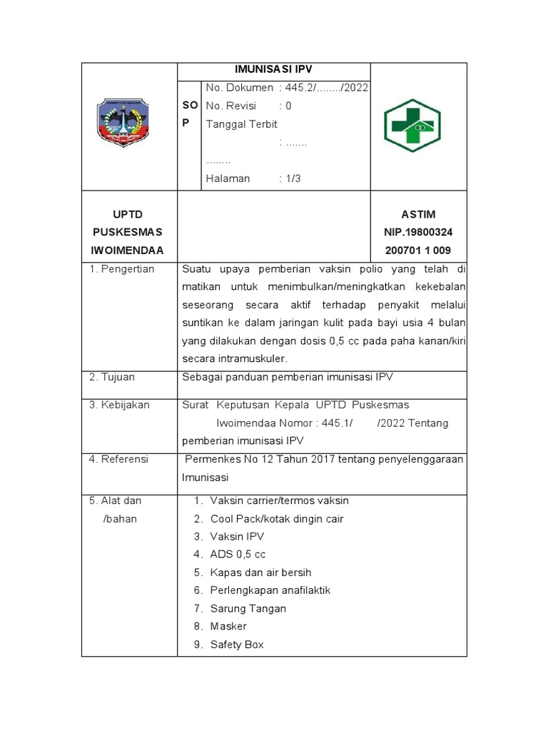 Sop Imunisasi Ipv | PDF