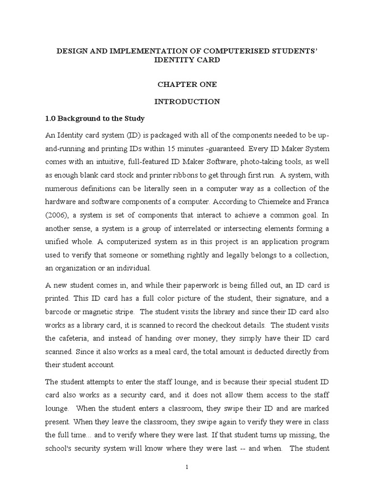 Design and Implementation of Computerised Students' Identity Card | PDF ...