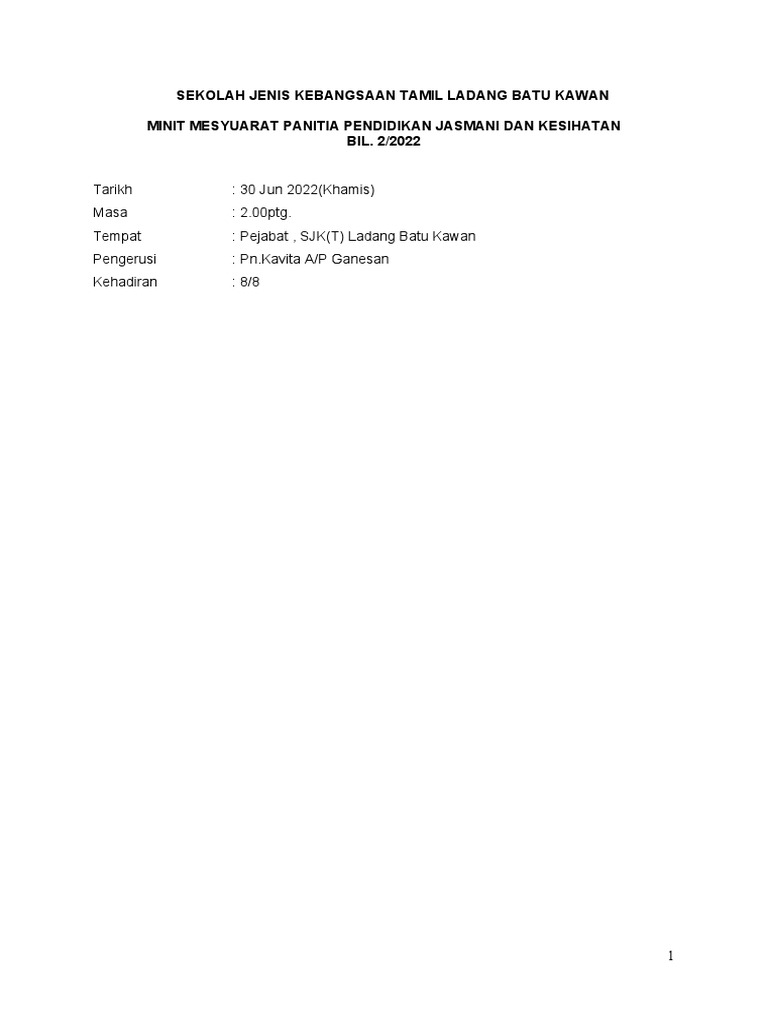 Minit-Mesyuarat-Panitia PJK-Bil-2-2022 | PDF