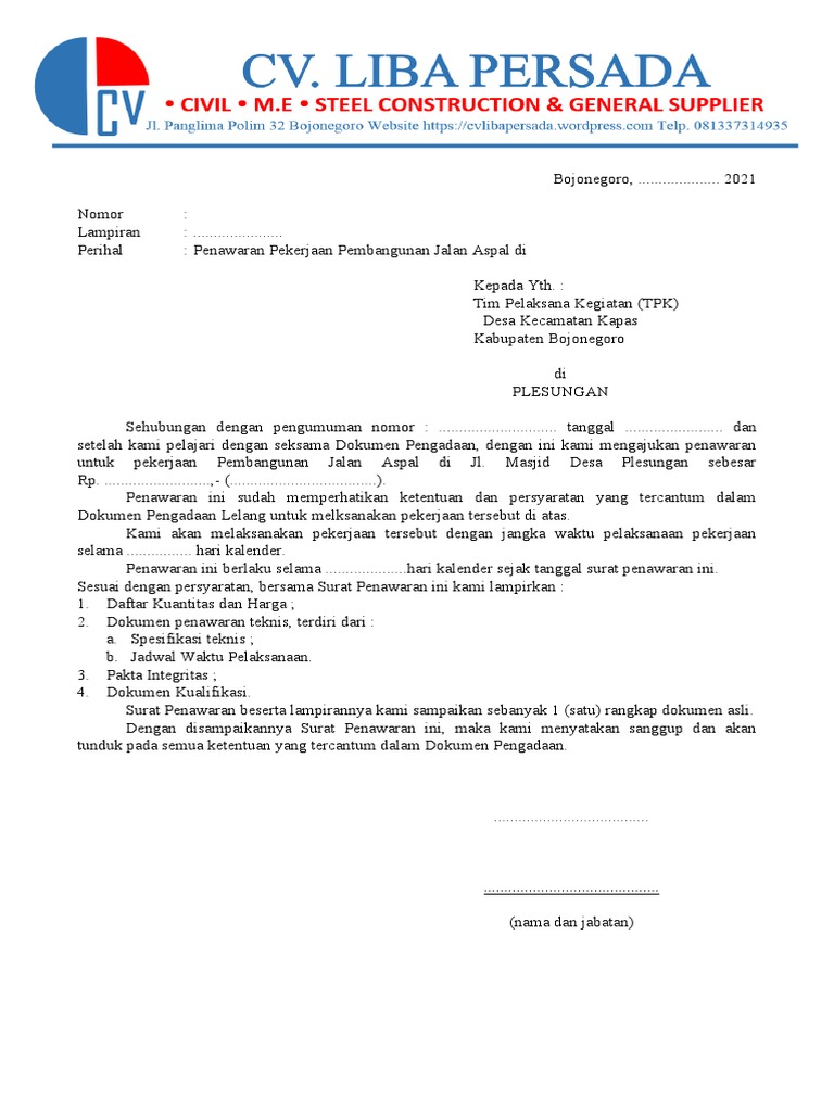 Penawaran CV Liba Persada | PDF