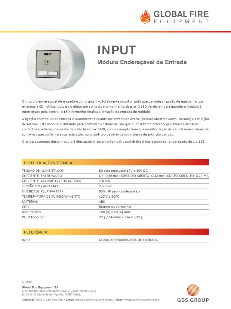 SDAI - GLOBALFIRE - INPUT - Módulo de Entrada | PDF