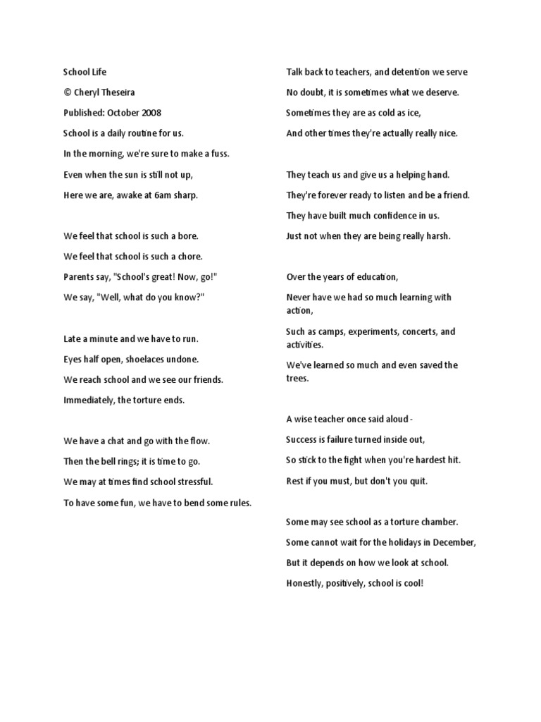School Life - Poem | PDF
