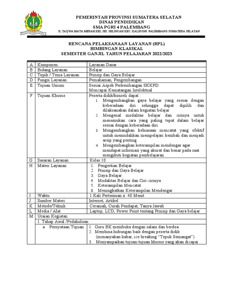 RPL Bimbingan Klasikal - Prinsip Dan Gaya Belajar | PDF | Karier ...