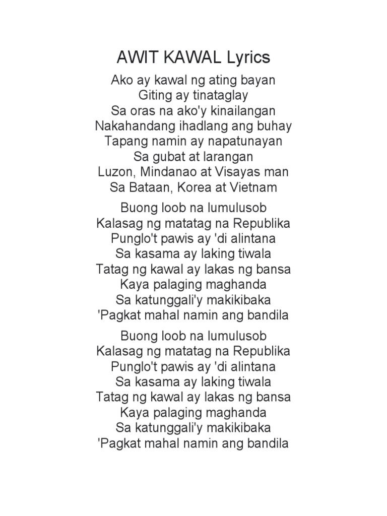 Awit Kawal Lyrics | PDF