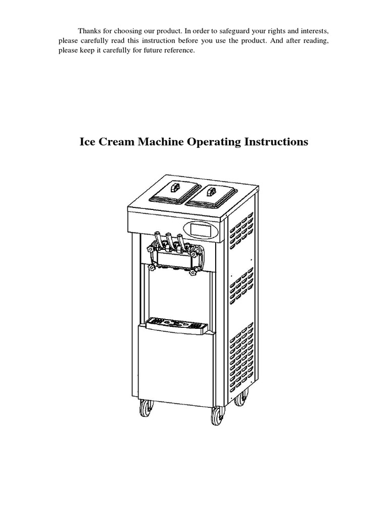 Ice Cream Machine Operating Manual | PDF | Valve | Vacuum Tube