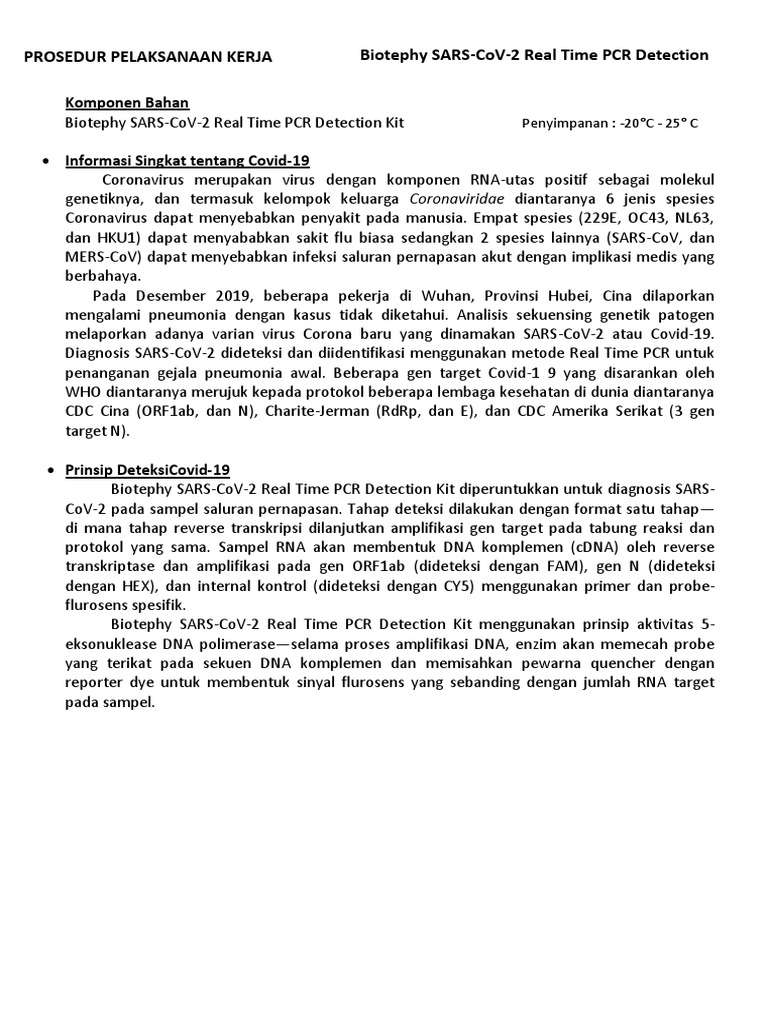 SOP Protokol Biotephy SARS-COV-2 | PDF