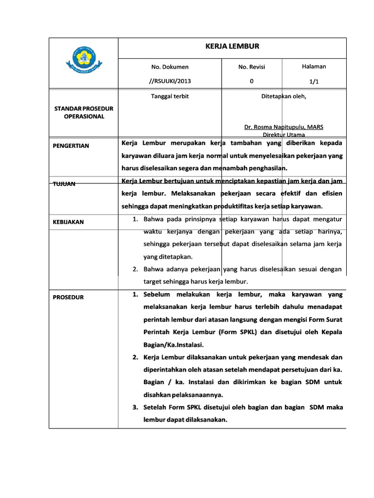 Sop Kerja Lembur | PDF