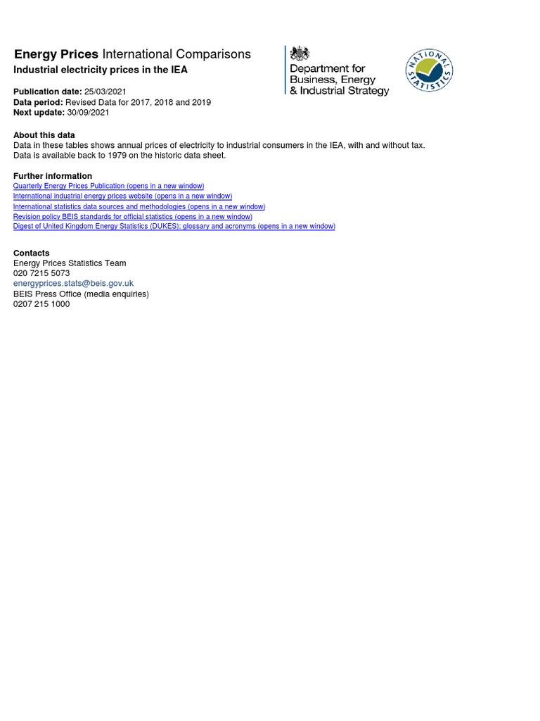 Energy Prices International Comparisons: Industrial Electricity Prices ...