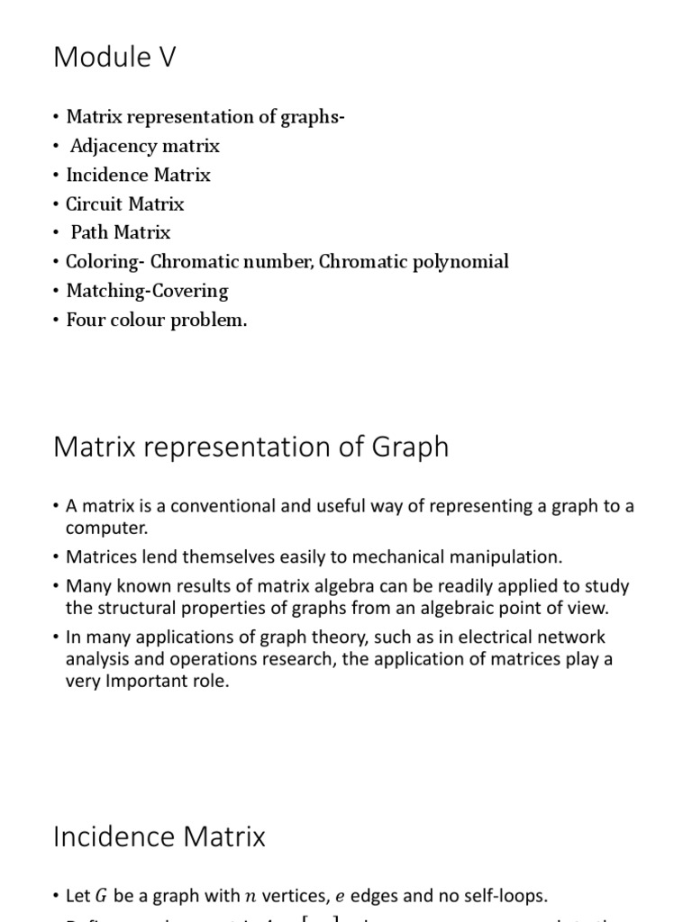 Module V -Graph Theory notes. | PDF | Vertex (Graph Theory) | Matrix ...