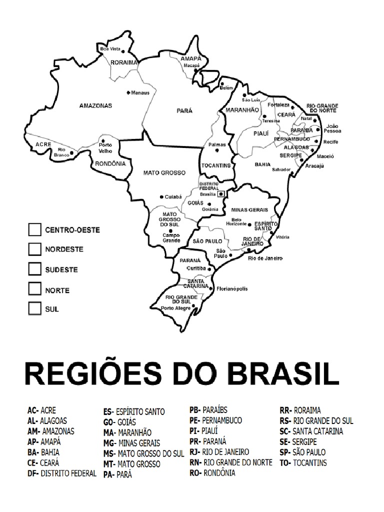 Mapa Do Brasil - Estados, Capitais, Siglas e Regiões | PDF