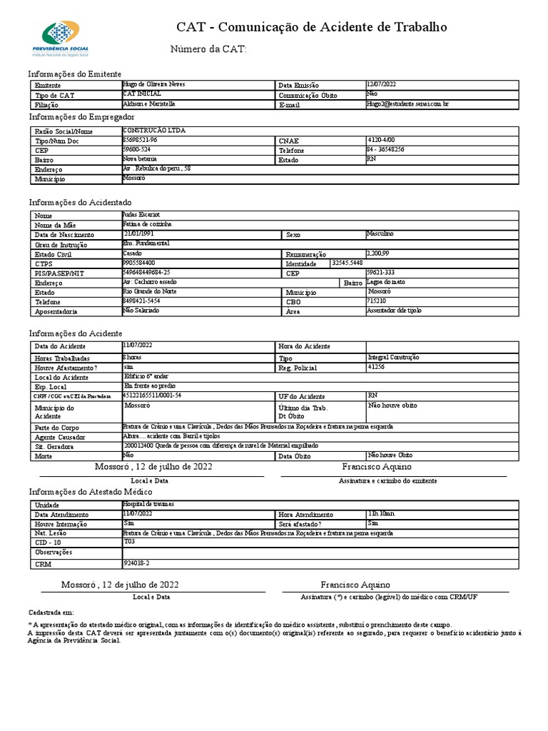 Formulário CAT em Word | Download grátis PDF | Causas de morte